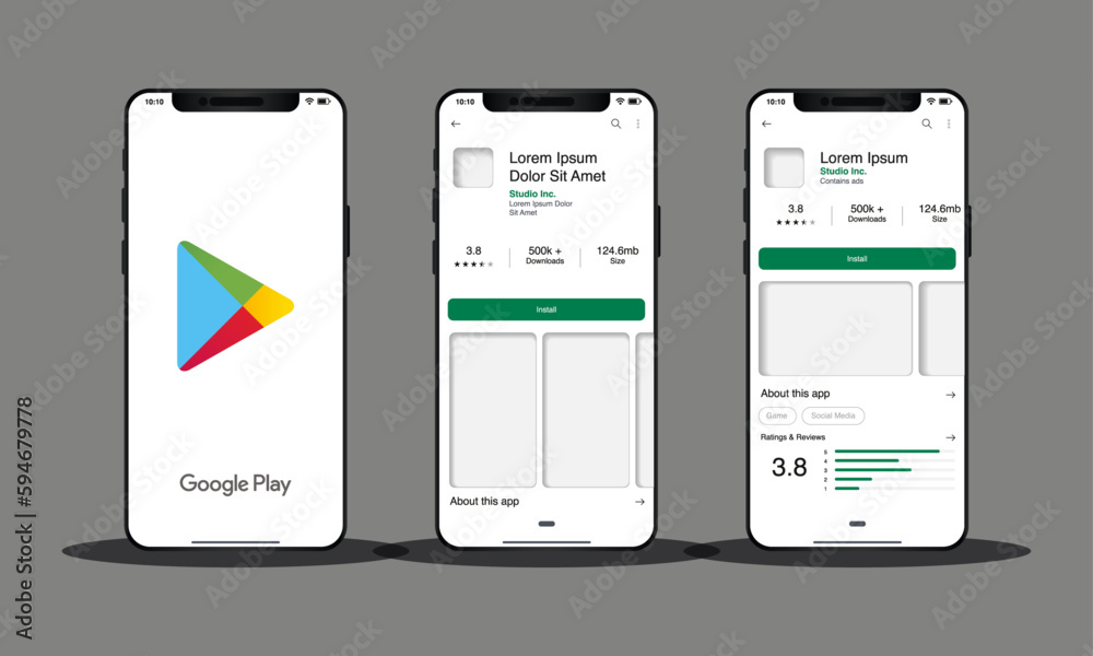 เวกเตอร์ Stock Mumbai, 20th April, 2023: Google Play Store App template ...