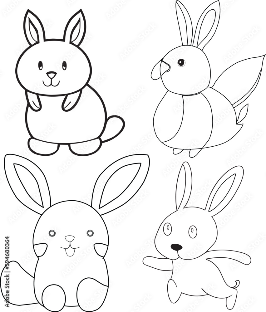 Rabbits coloring page line art vector illustration Stock Vector | Adobe ...