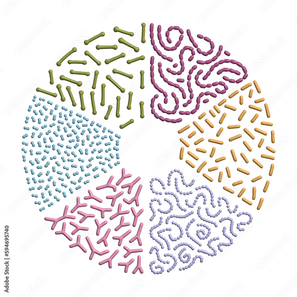3d render Set of different types of good bacterias of human microbiome ...