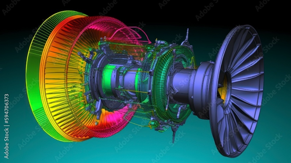 finite element analysis of a jet motor engine, isolated industrial computer aided system data ...