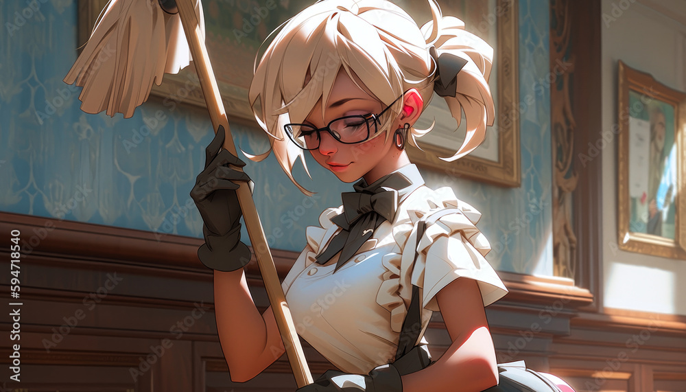 anime cartoon girl cleaning lady Stock Illustration | Adobe Stock
