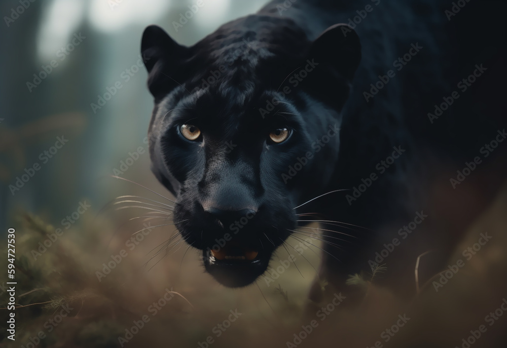 Panther close-up, photography of a Panther in a forest. A black jaguar ...