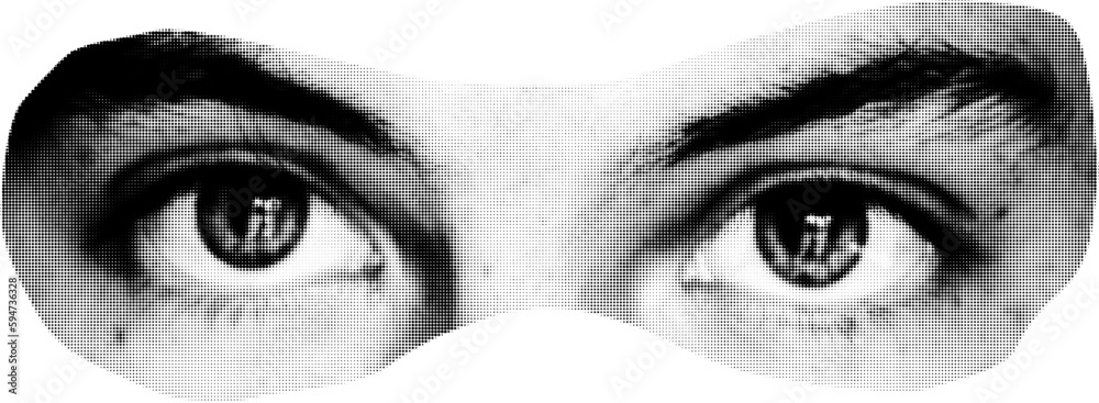 Halftone art eyes, dithering style collage element. Opened human eyes ...