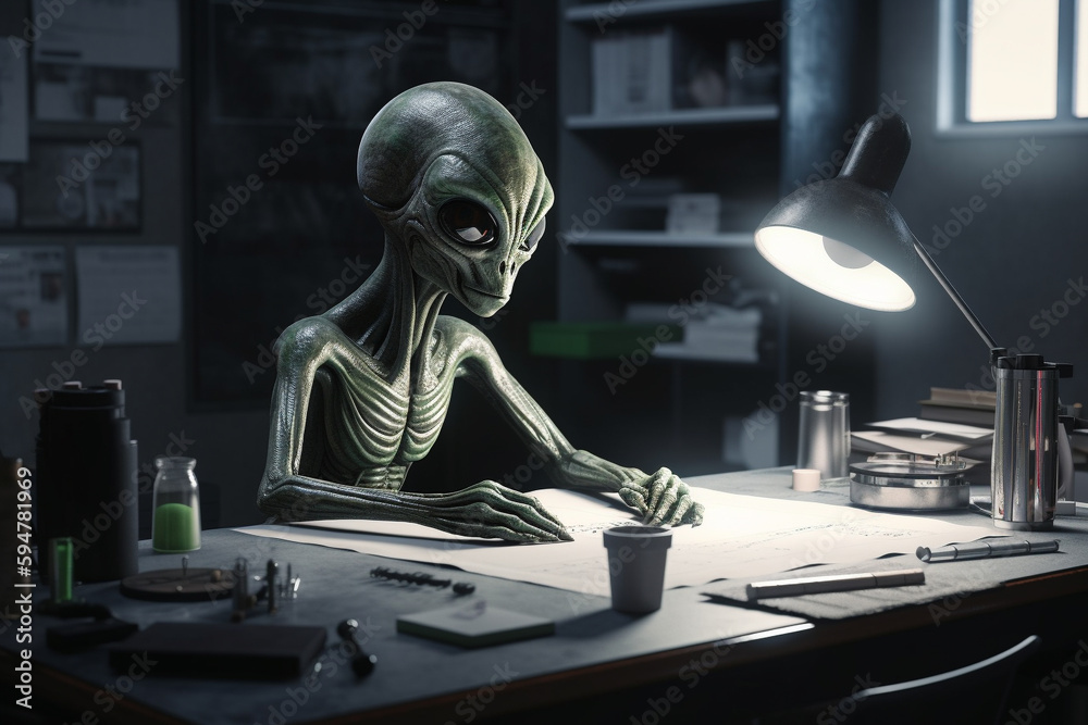 Lab alien at Area 51 studying materials or conducting scientific ...