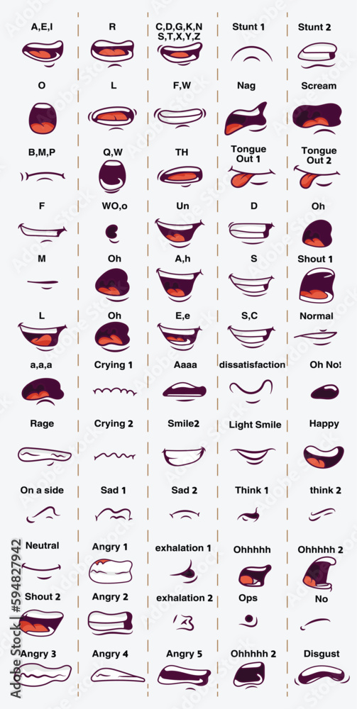 cartoon character talking mouth and lips expressions vector animations ...