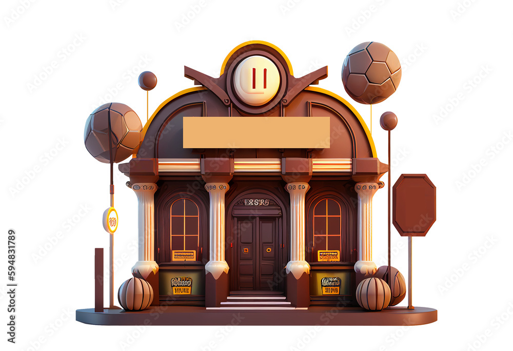 3d illustration shop building facade with Baking store, cafe, bread ...