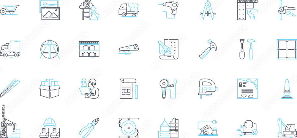 Engineering linear icons set. Innovation, Technology, Design, Analysis, Construction ...