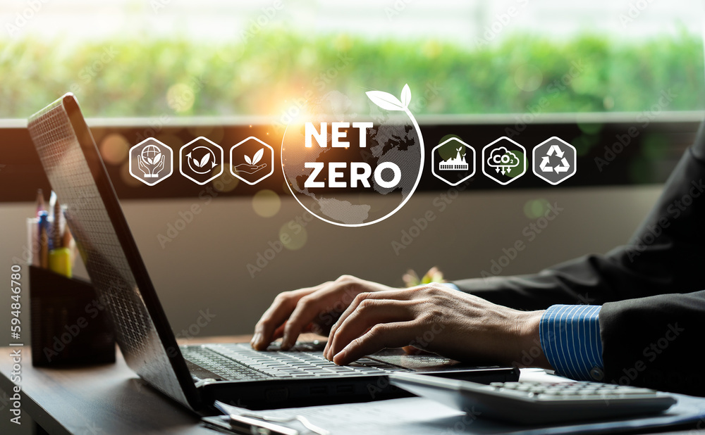 Net zero by 2050. Carbon neutral. Net zero greenhouse gas emissions target.climate neutral long ...