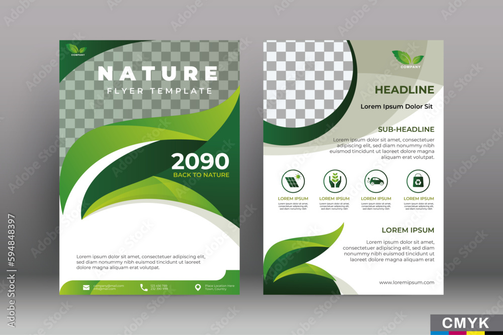 Editable Green Flyer templates. Nature green leaf, environment design ...