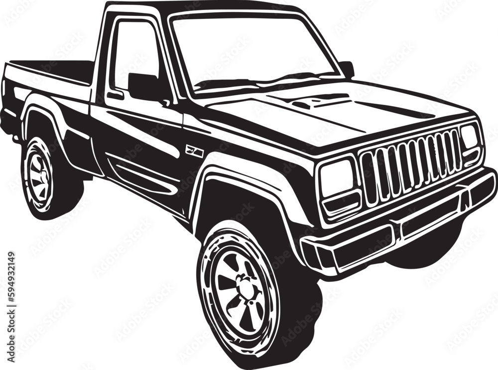 Classic Truck 90s, Muscle car, Classic car, Stencil, Silhouette, Vector ...