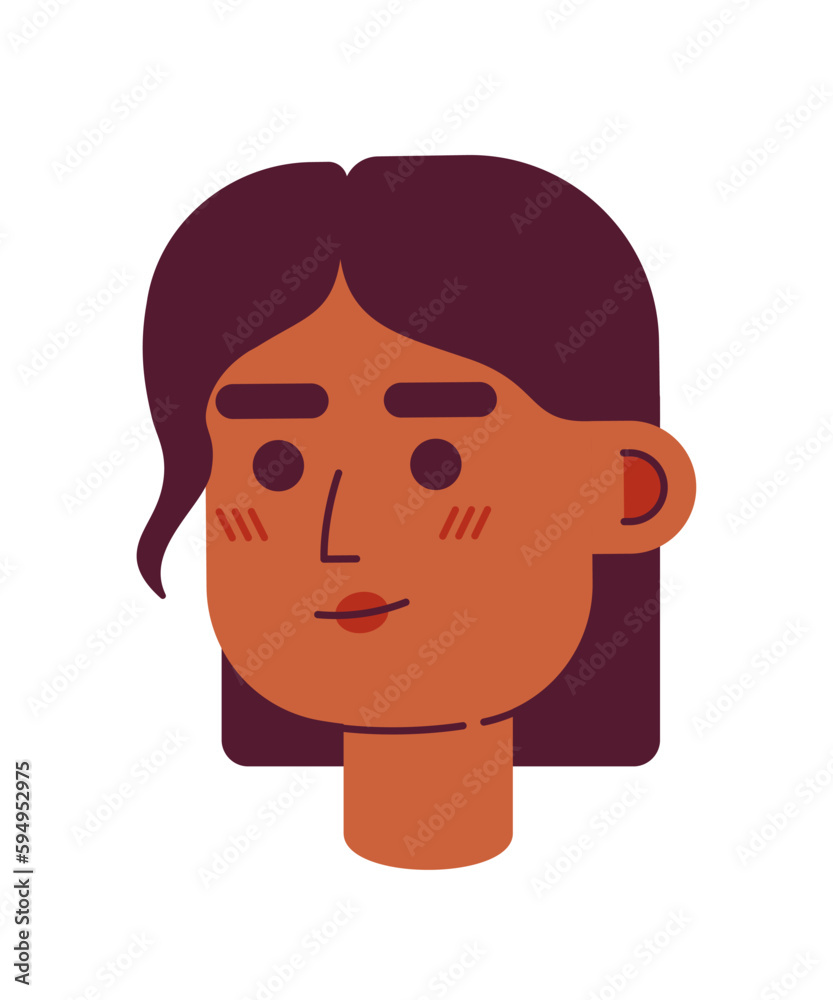 Brunette woman with straight neck length hair semi flat vector character head. Editable cartoon ...