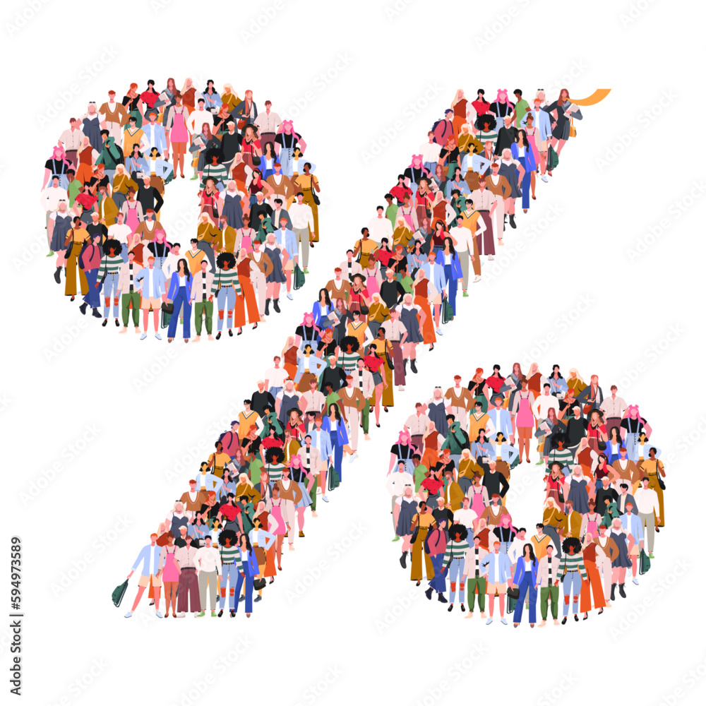 Large group of people in form of Percent sign. People standing together ...