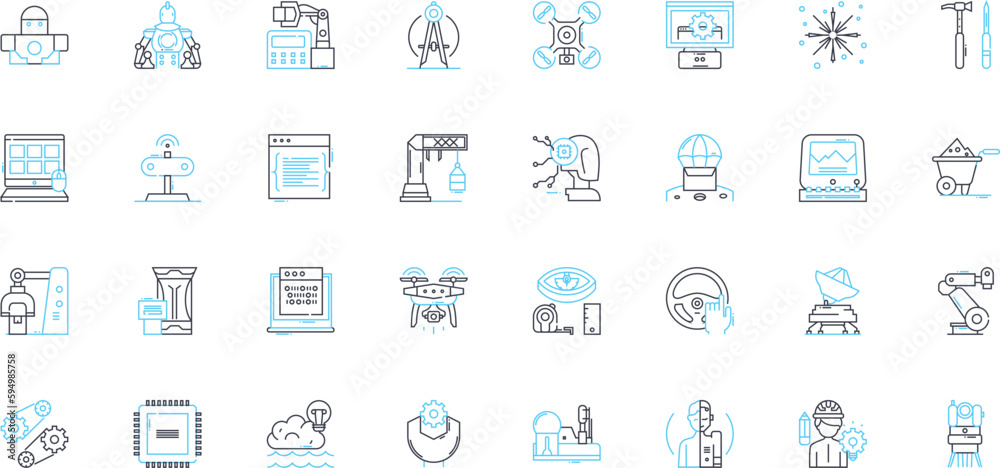 Architect Linear Icons Set Design Blueprint Structure Blueprinting Planning Development