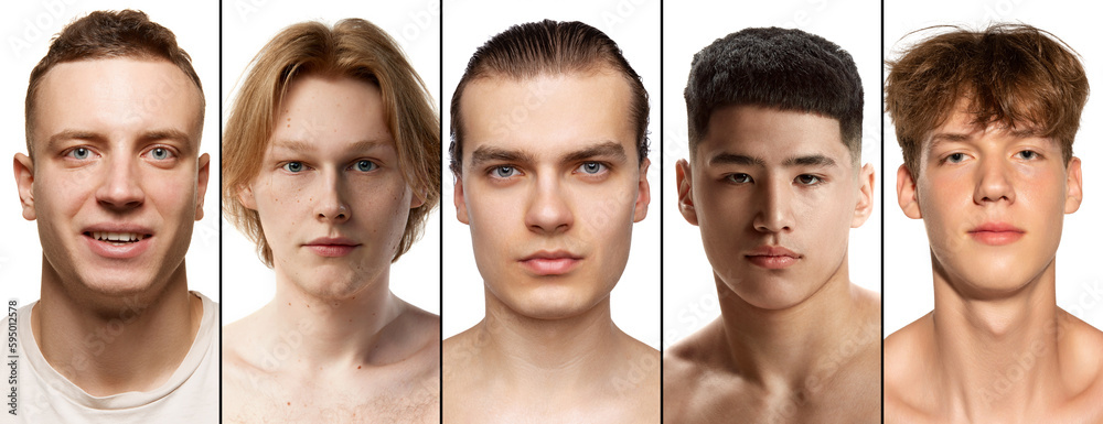 Collage. Set of portraits of different an looking at camera, posing ...