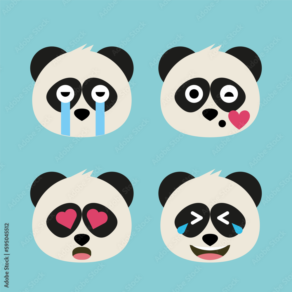 Panda emoji icon set. Emoji Messenger. Safari animal icons. Kawaii ...