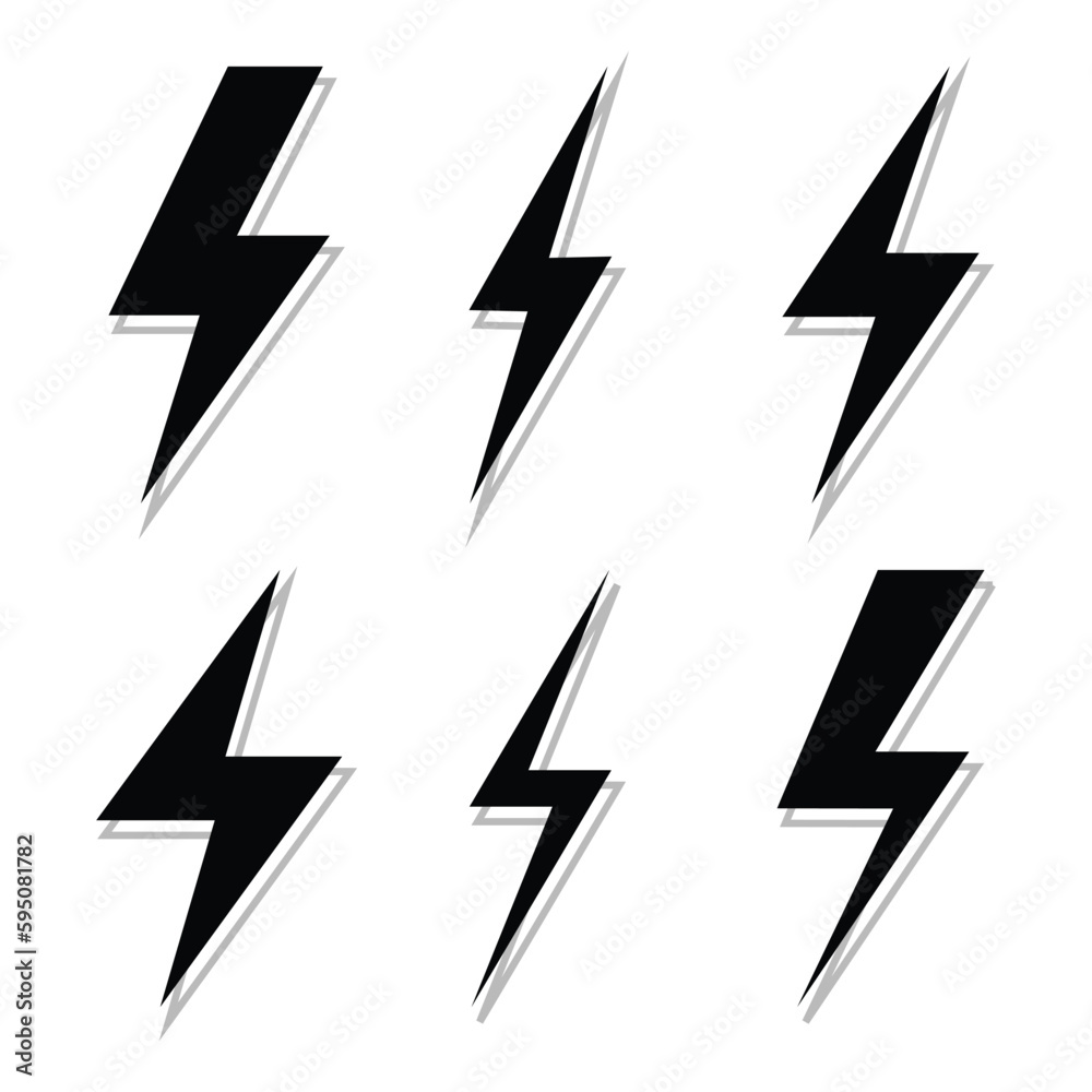 Lightning bolt icons collection. Flash symbol, thunderbolt. Simple lightning strike sign. Vector ...
