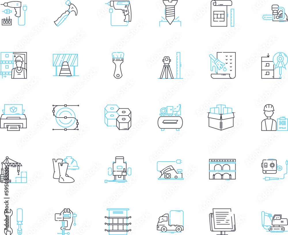 Blueprinting linear icons set. Drafting, Planning, Scaling ...