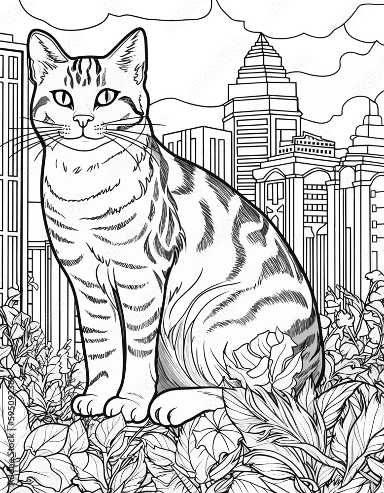 Cat coloring page illustration For relaxation, cat lovers, can vent for ...