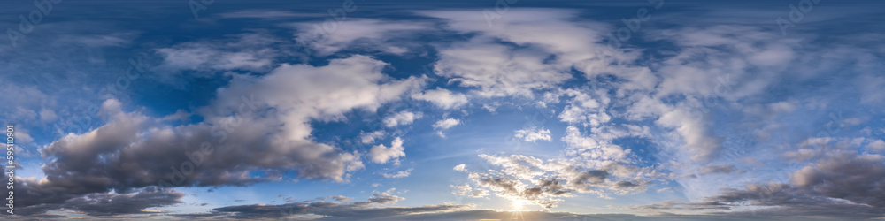 sunset skydome with evening clouds as seamless hdri 360 panorama view ...