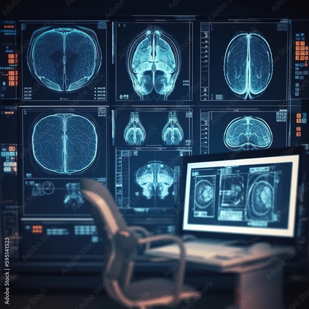 MRI heart and head scanning. Brain tumor, cancer X-ray diagnostics ...