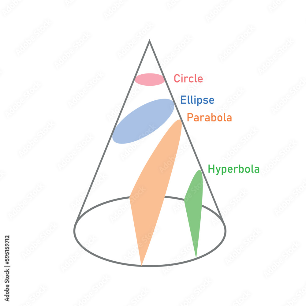 Types Of Conic Sections Circle Ellipse Parabola And Hyperbola Vector Illustration Isolated