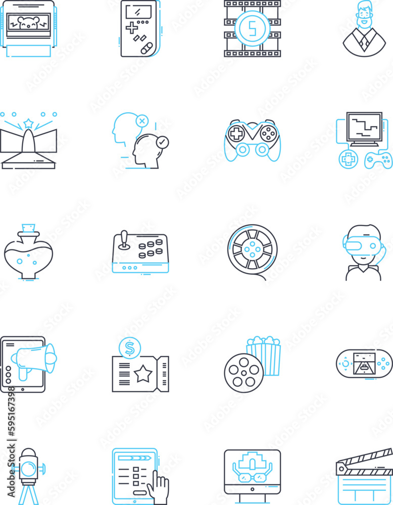 Webcasting linear icons set. Broadcast, Live-streaming, Online, Video, Multimedia, Webinar ...