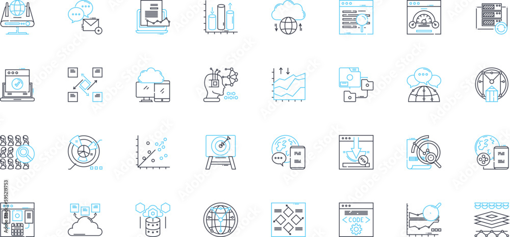 Web creation linear icons set. Design, Development, HTML, CSS ...