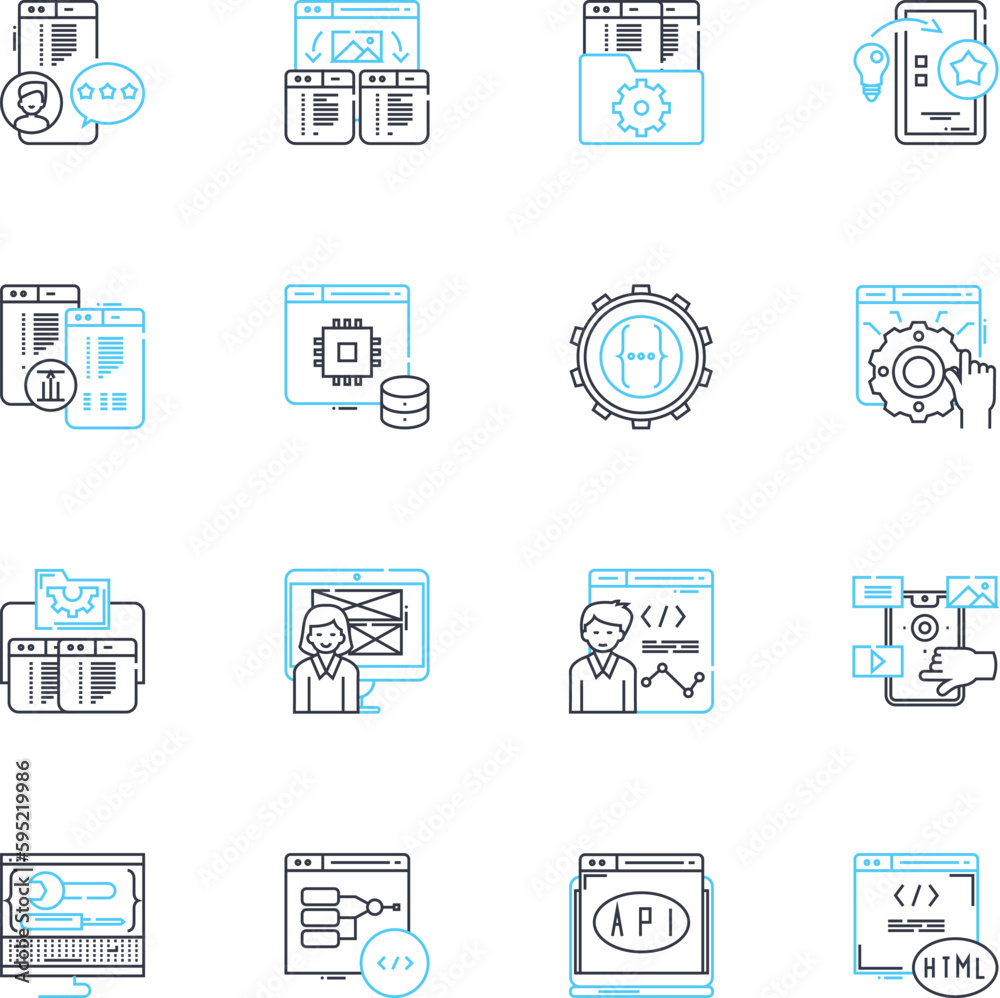 Engineer linear icons set. Innovation, Precision, Design, Problem-solving, Ingenuity, Creativity ...