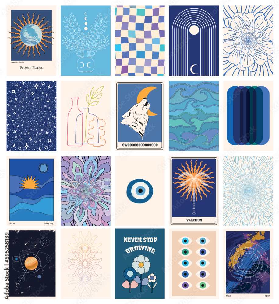 modern crazy magical posters vector celestial spzce 80s 70s galaxy ...