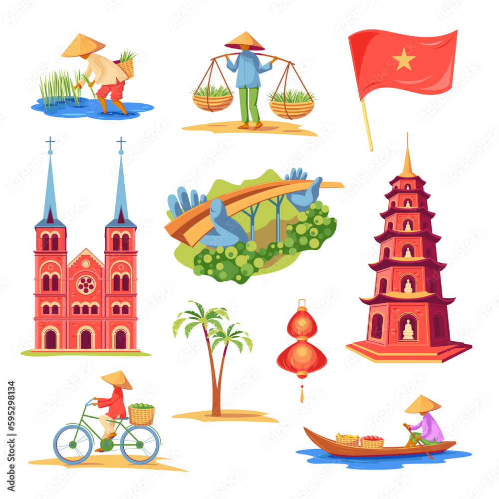 Vietnam elements set. Isolated on white background. Residents ...