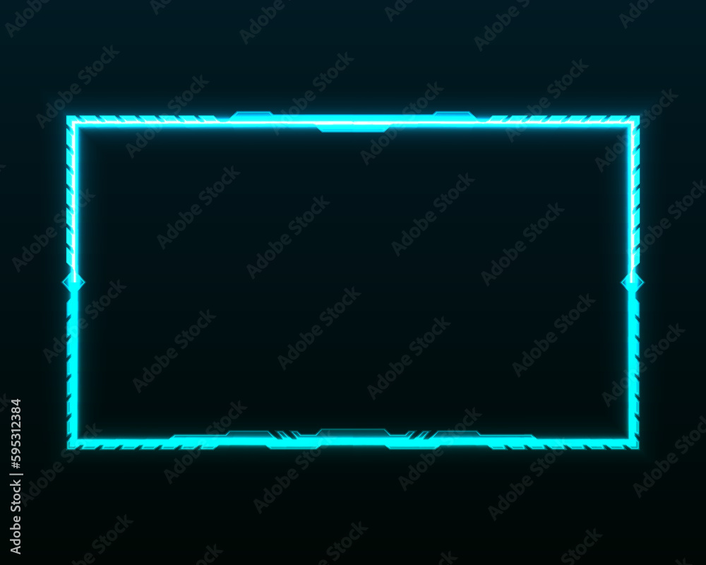 Futuristic glowing neon blue video stream overlay game gui screen border frame template Stock ...
