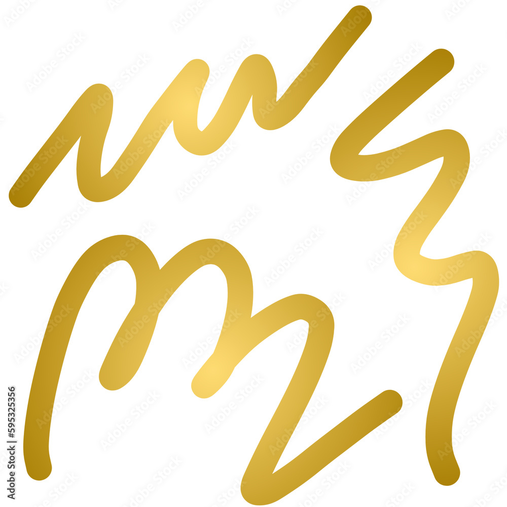 Golden squiggly lines.Hand-drawn golden line png.Gold color smooth ...