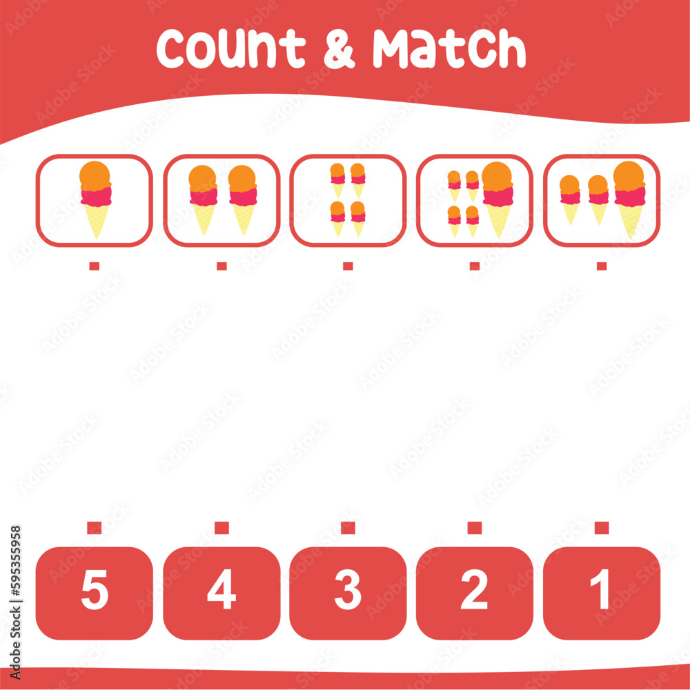Count and match these double ice cream cones together worksheet for ...