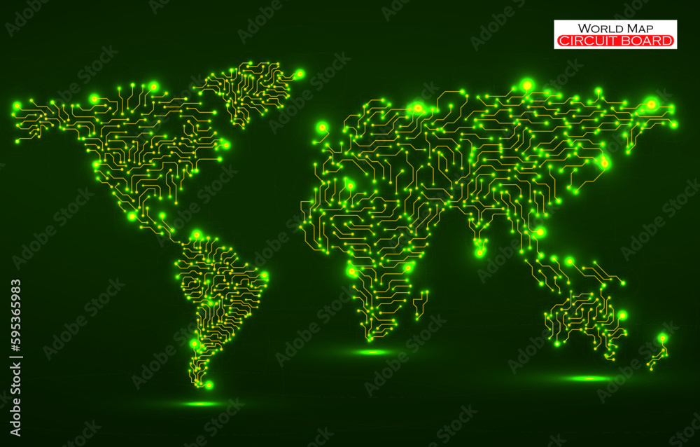 World Map. Circuit board. Technology background. Vector illustration ...