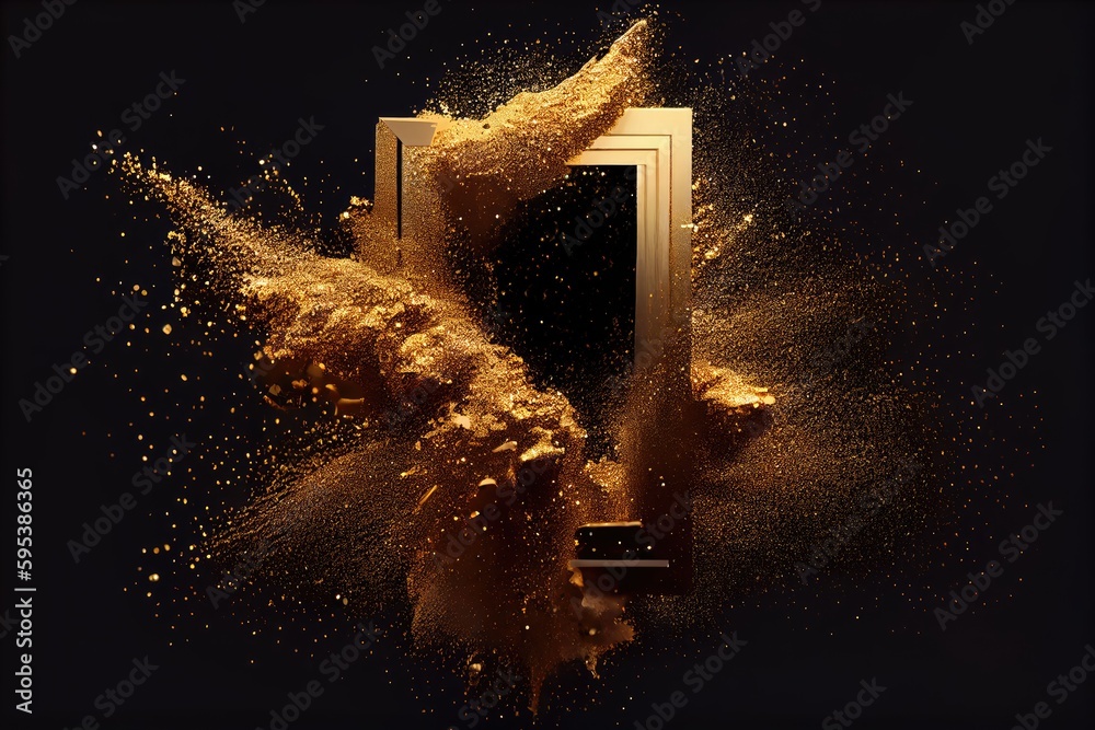 Gold Powder Explosion with Frame, Golden Dust Splash Border, Glitter ...