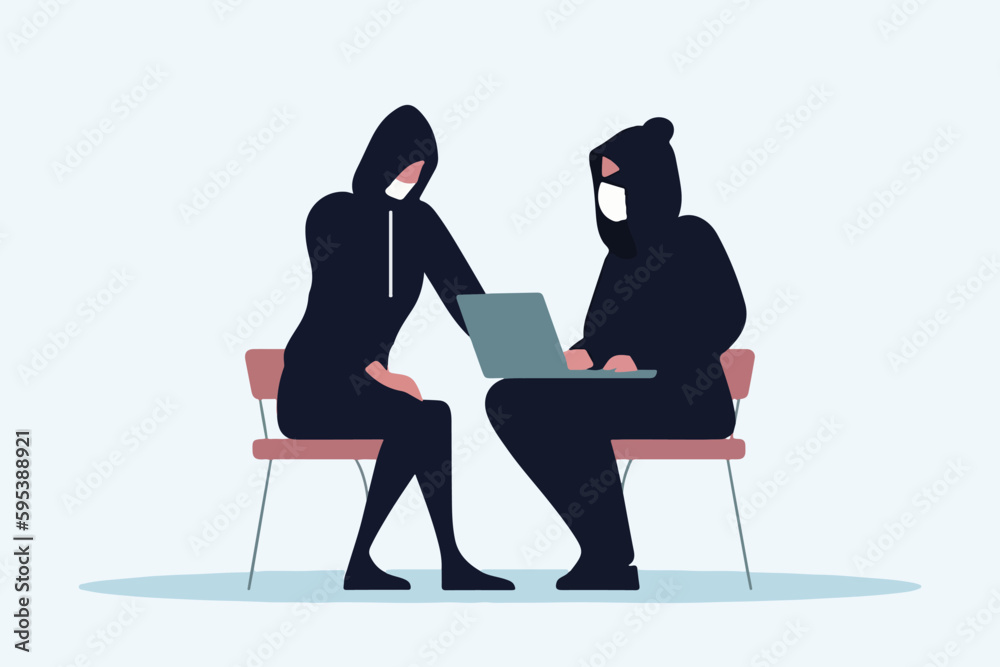 Woman chatting with male hacker online. Scammer man communicating with ...