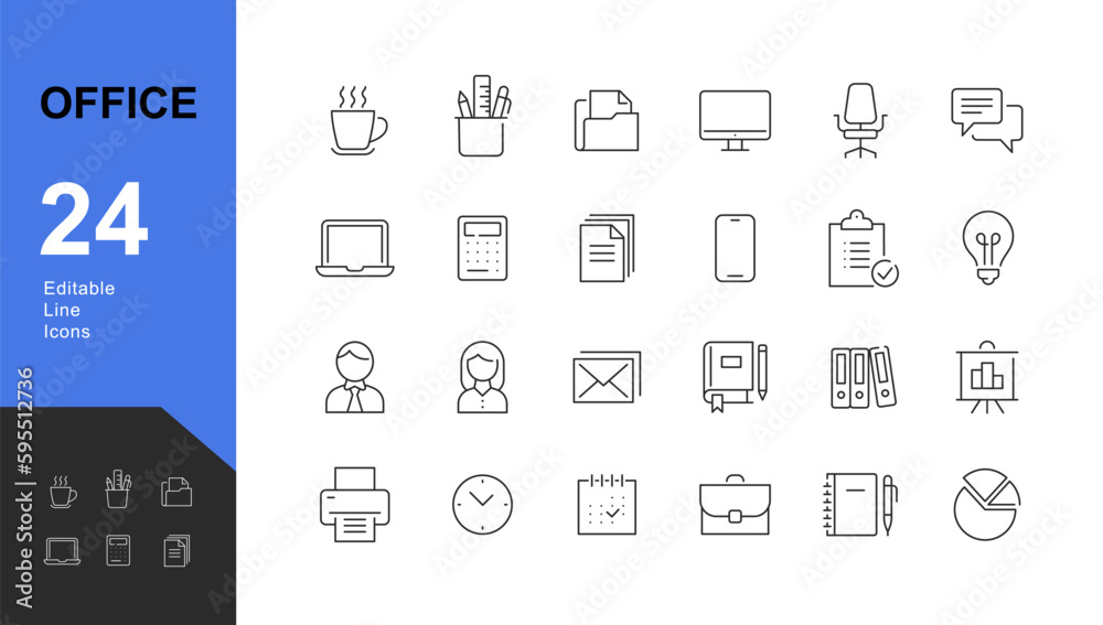 Office Line Editable Icons set. Vector illustration in modern thin line ...