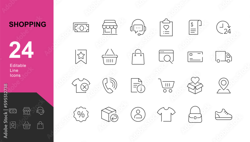 Vetor Shopping Line Editable Icons set. Vector illustration in modern ...