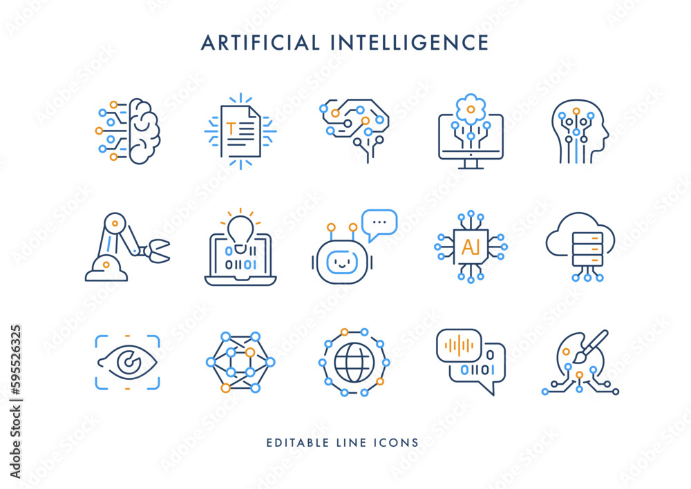 Artificial Intelligence Line Editable Icons set. Vector illustration in modern thin line style ...