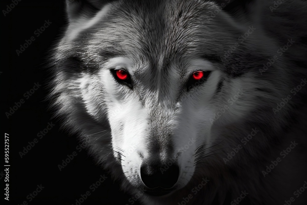 Alpha wolf with striking red eyes - Generative ai Stock Illustration | Adobe Stock