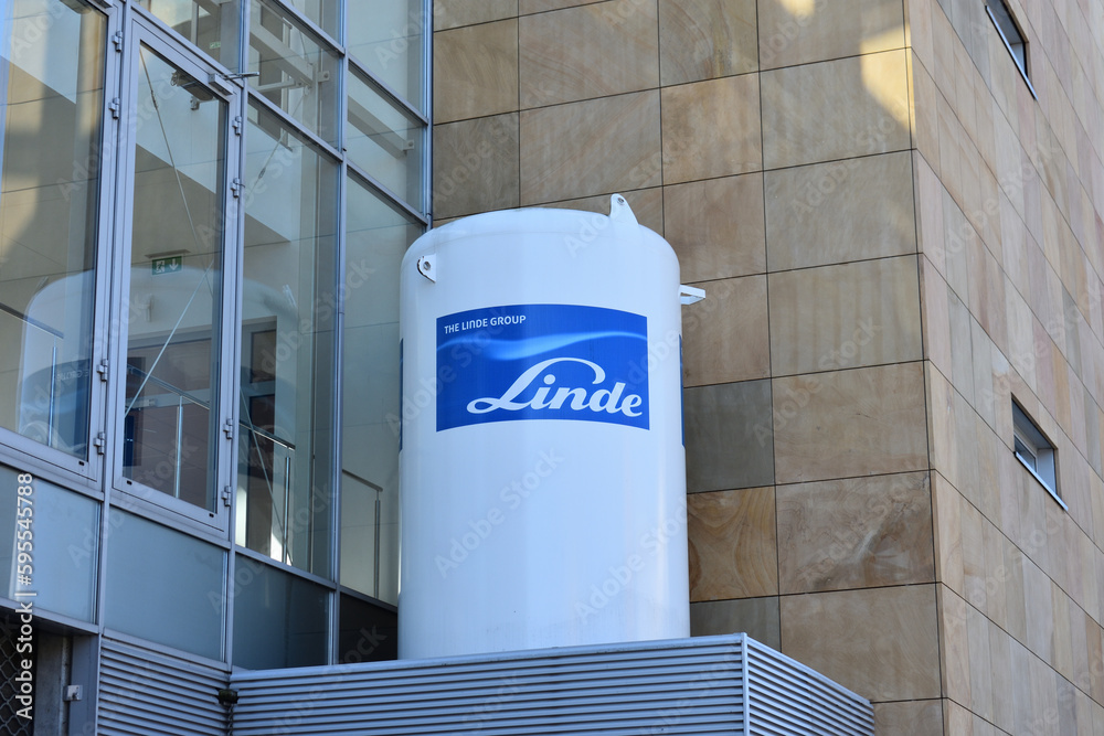 Linde Group logo, signage, emblem at the office of global multinational ...