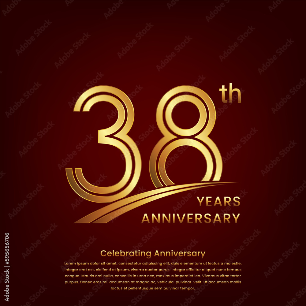 38th Anniversary logo with double line concept design, Golden number ...