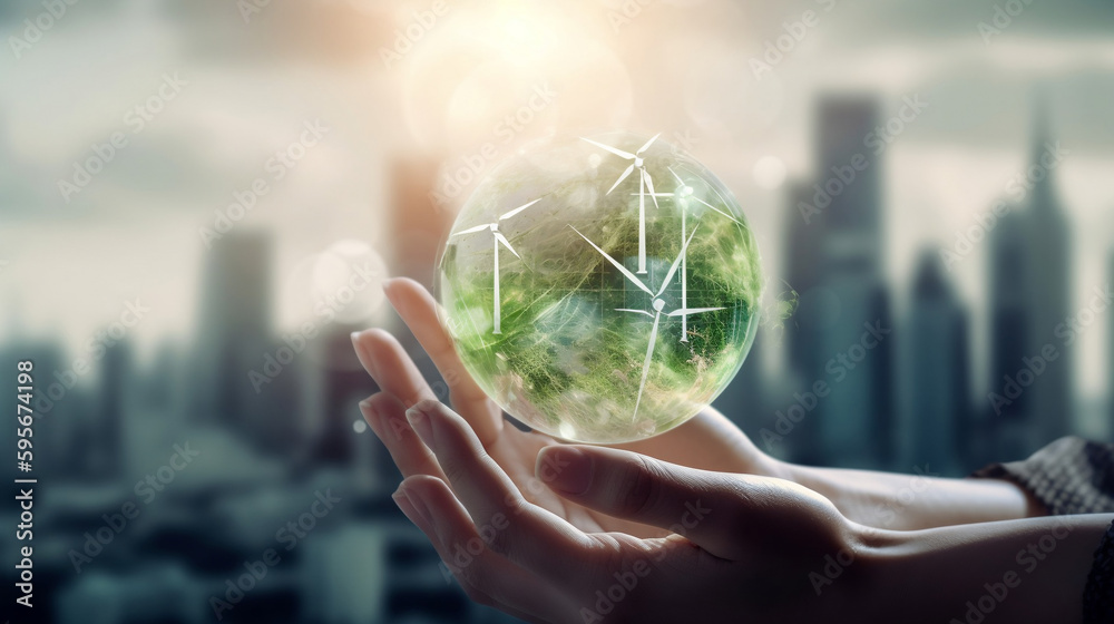 Green sustainable or ESG of solar and windmill energy produced from ...