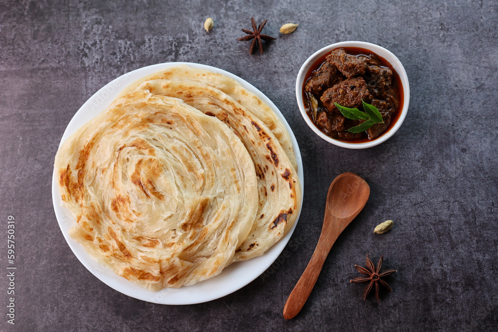 Beef curry with Kerala parathas porotta roti parotta barotta naan ...