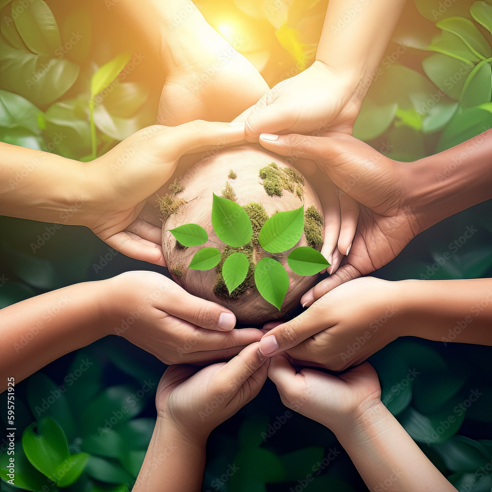 World environment day. Global community teamwork, CSR, and ESG environmental energy-saving ...