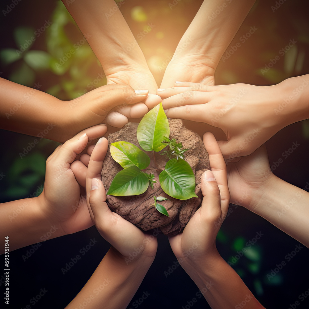 Stockillustratie World environment day. Global community teamwork, CSR, and ESG environmental ...