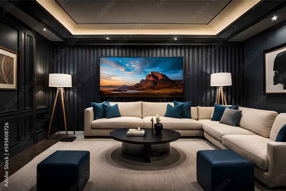 The interior design of a living room that's perfect for a movie lover ...