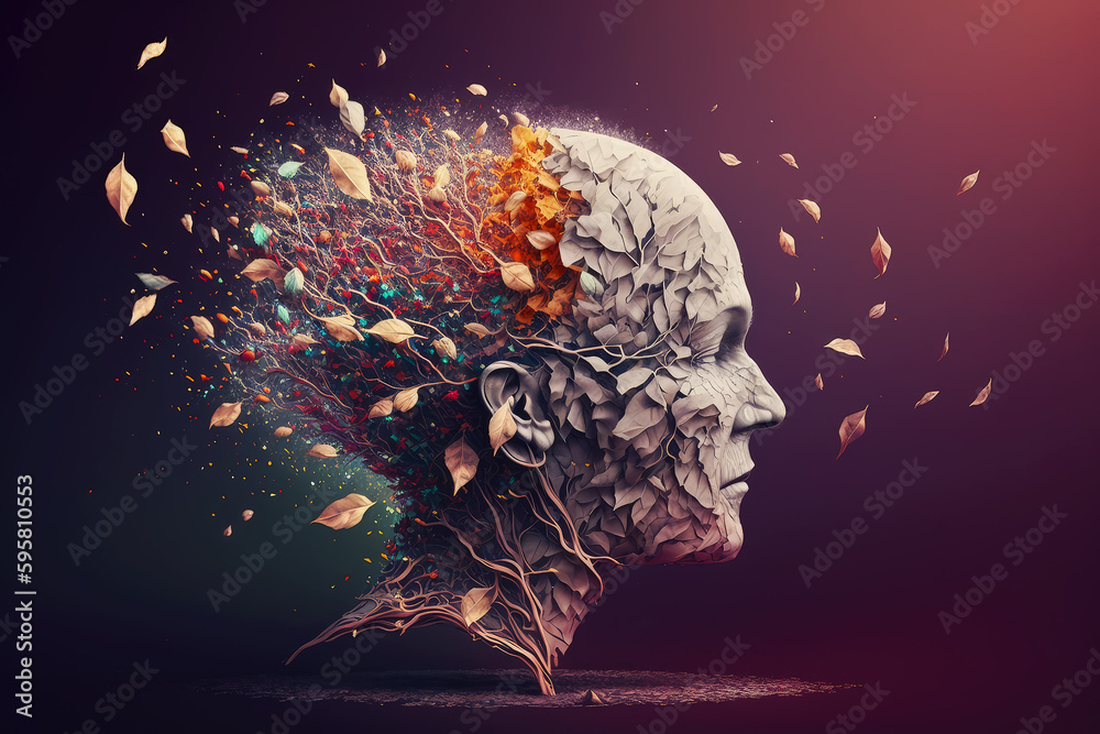 Symbol of memory loss due to dementia, alzheimer. Illustration of a ...