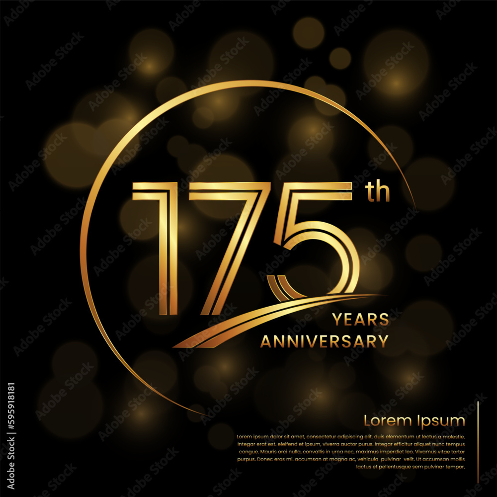 Vector de Stock 175th Anniversary logo design with double line numbers. Golden number and ring ...