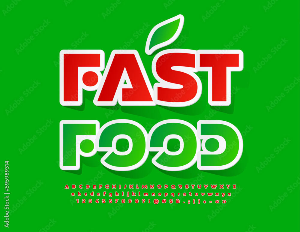 Vector bright banner Fast Food. Red sticker Font. Modern Creative ...